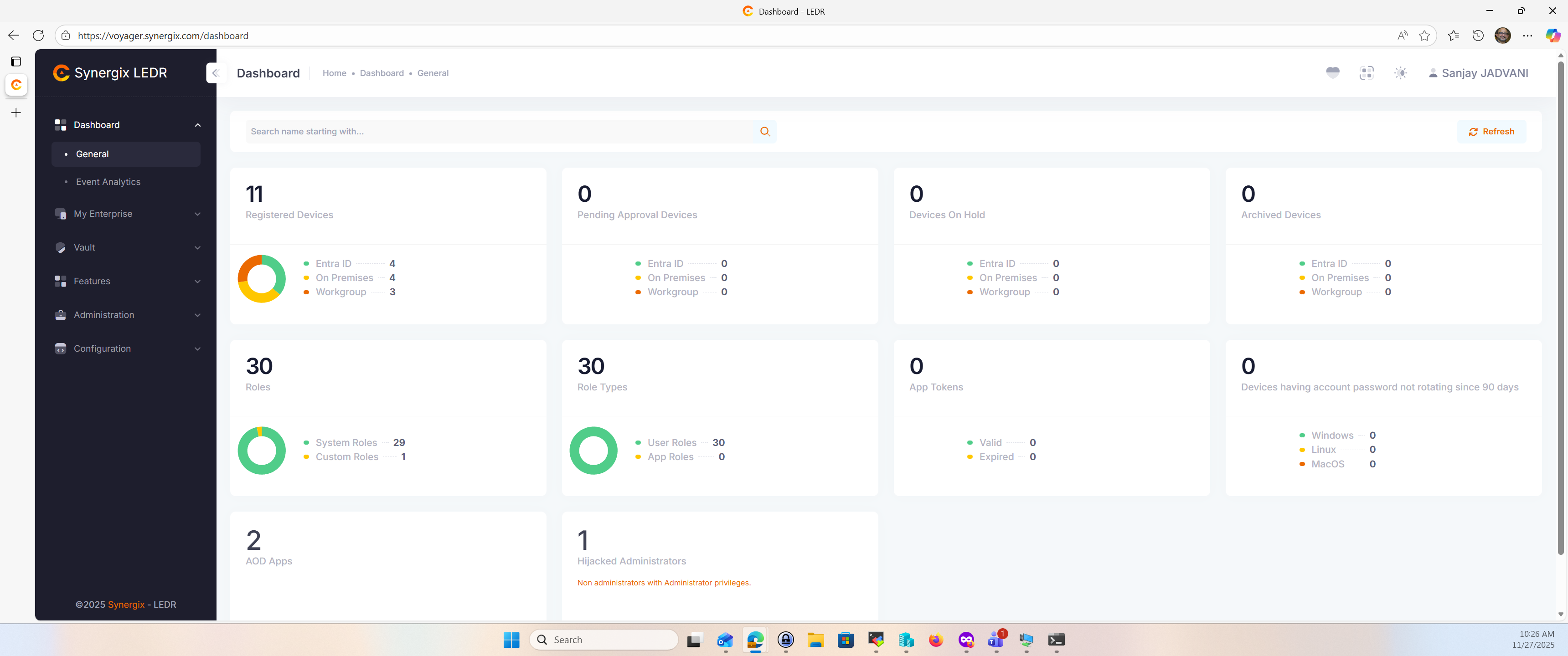 Synergix LEDR Dashboard General | Privilege Access Management by Synergix