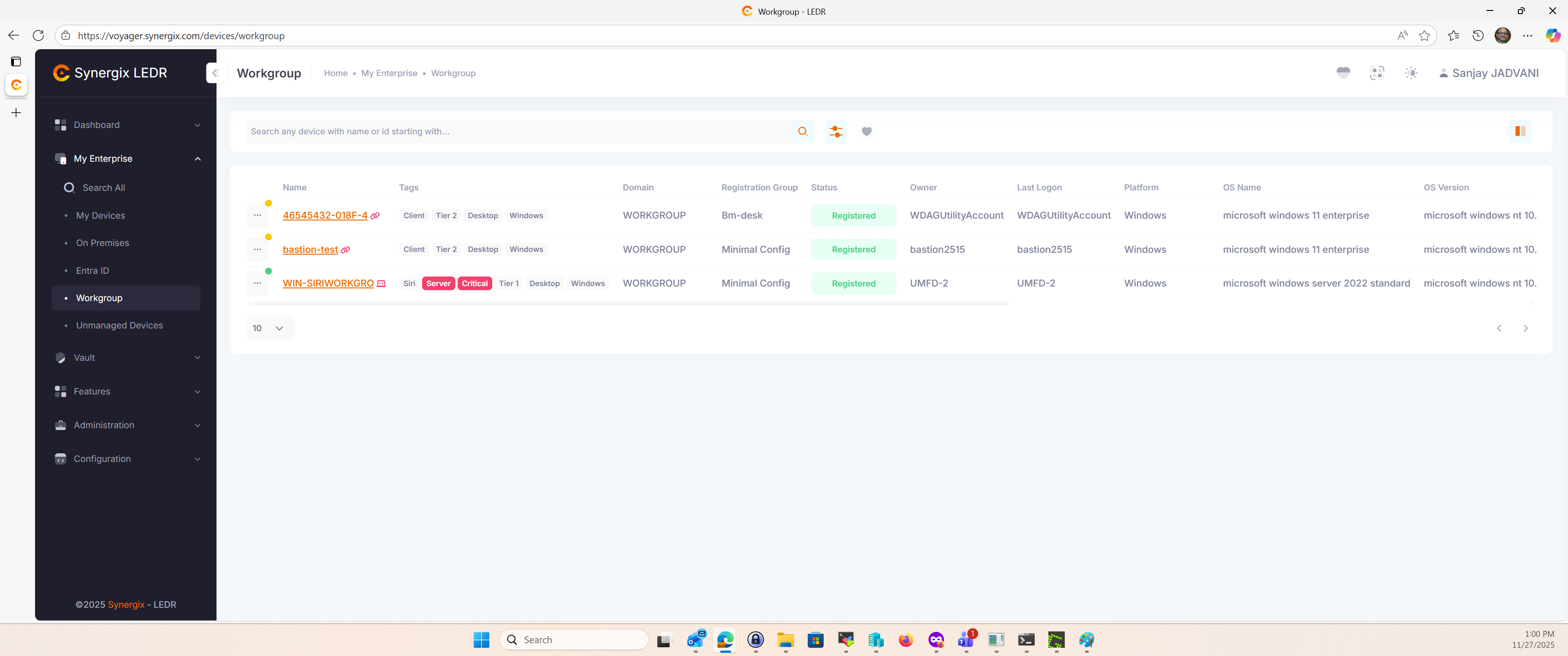 Synergix LEDR Workgroup Joined Devices List | Privilege Access ...